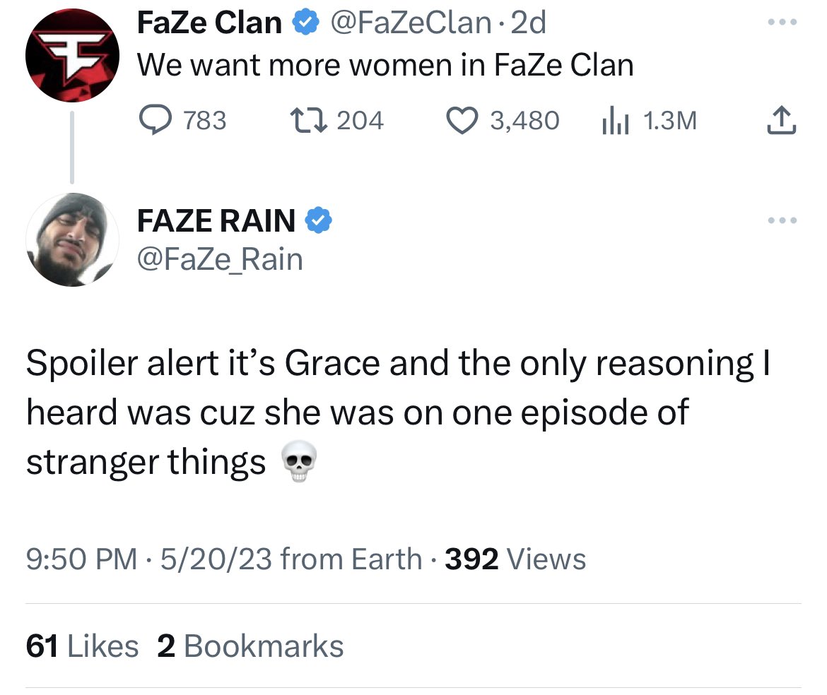 FaZe Clan (RAIN) Blasts Stranger Things Grace Van Dien